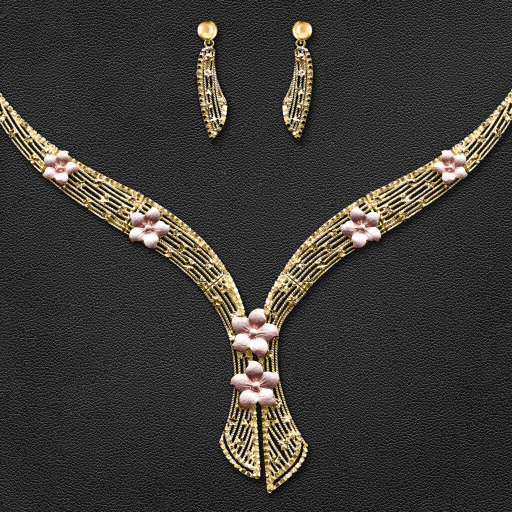 22K Gold Flower Necklace Set (28.05G) - Queen of Hearts Jewelry