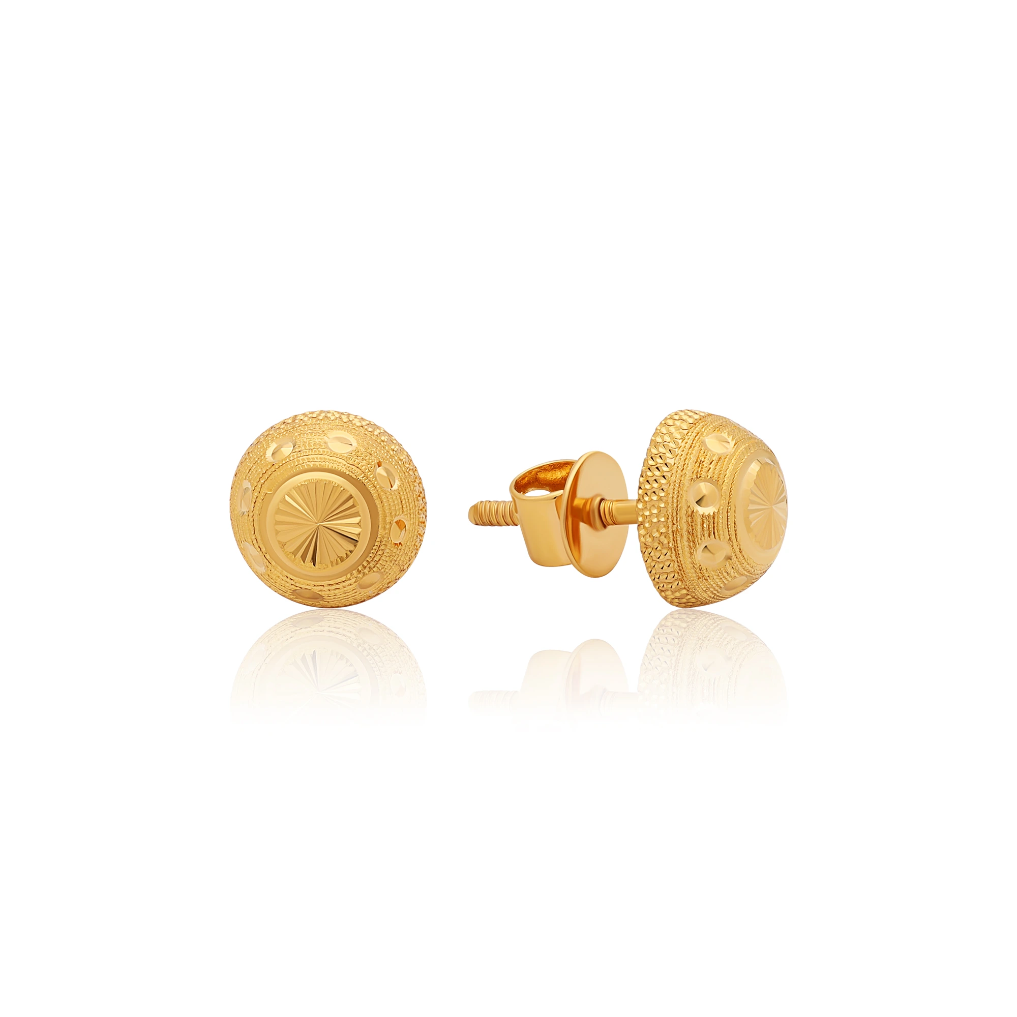22K Gold Sphere Textured Stud Earrings (2.95G) - Queen of Hearts Jewelry